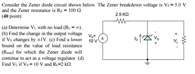 Solved Consider the Zener diode circuit shown below. The | Chegg.com