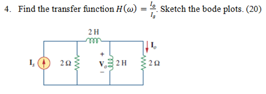 Solved Find the transfer function H(omega) = I_0/I_s. Sketch | Chegg.com