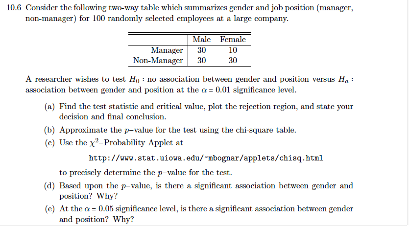 Consider the following two-way table which summarizes | Chegg.com