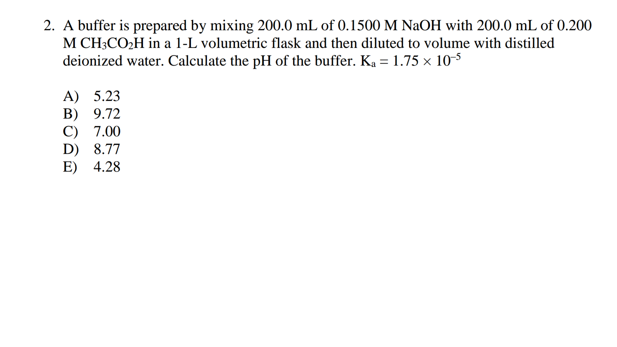 Solved A buffer is prepared by mixing 200.0 mL of 0.1500 M | Chegg.com
