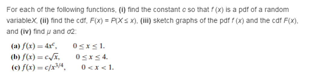 Solved For each of the following functions, (i) find the | Chegg.com