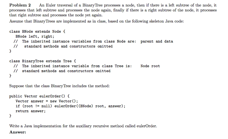 Solved An Euler Traversal Of A Binarytree Processes A Node 1100