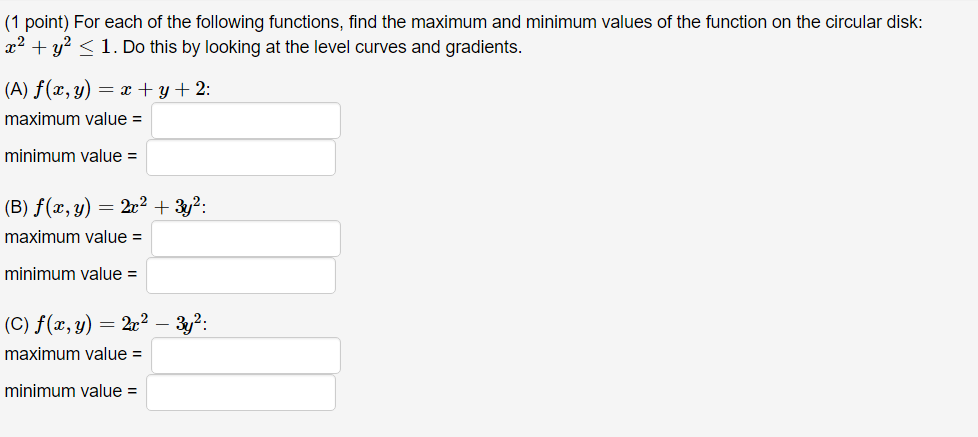 Solved For each of the following functions, find the maximum | Chegg.com