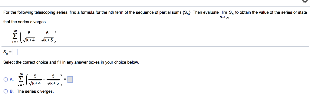 Solved For the following telescoping series, find a formula | Chegg.com