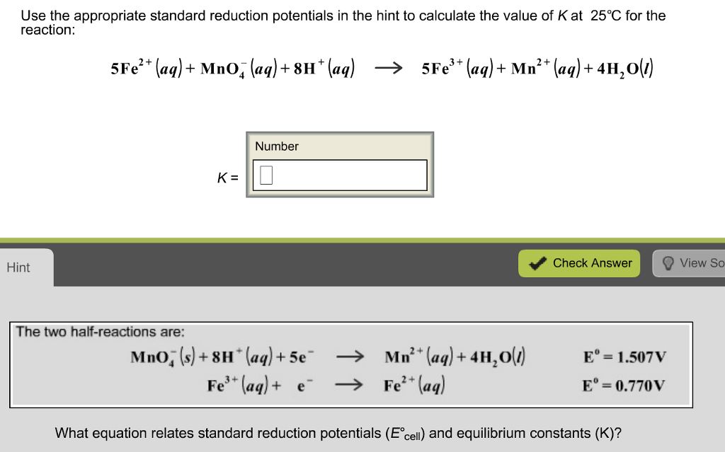Solved Use the appropriate standard reduction potentials in | Chegg.com