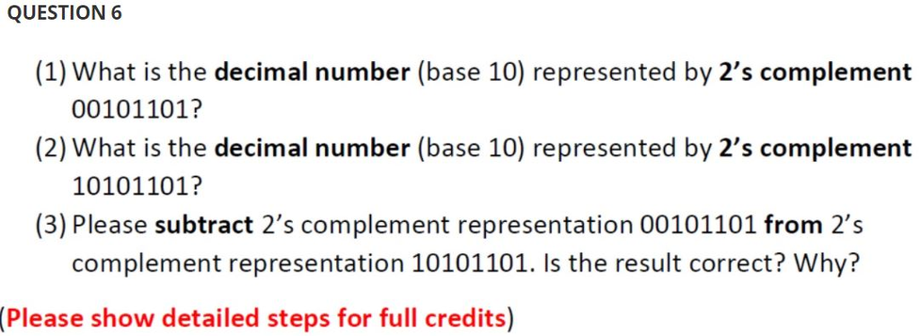 Solved QUESTION 6 (1) What is the decimal number (base 10) | Chegg.com