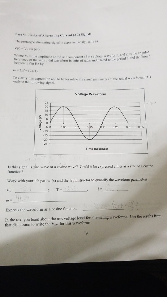 Solved Part V: Basies of Alternating Current (AC) Signals | Chegg.com