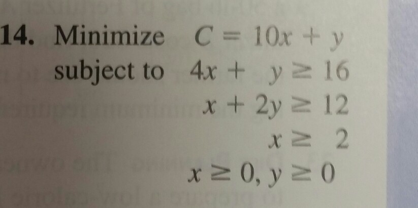 Solved 14 Minimize C 10x Y Subject To 4x Y 16 X 2y 2