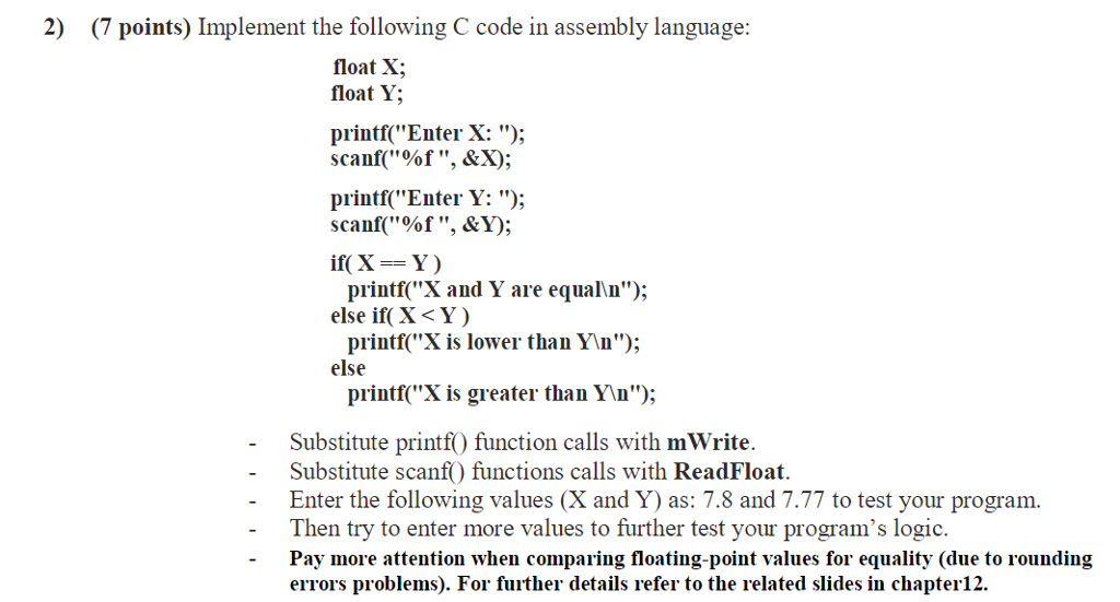 Solved 2 7 Points Implement The Following C Code In 4831