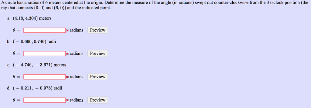 Solved A circle has a radius of 6 meters centered at the | Chegg.com