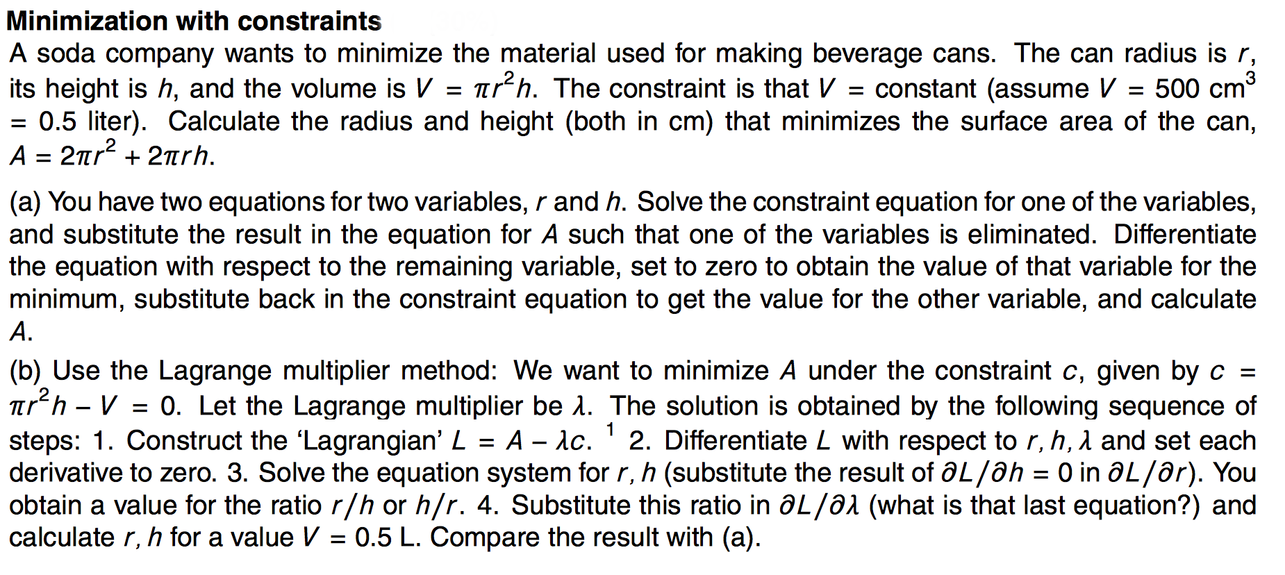 Solved Minimization with constraints A soda company wants to | Chegg.com