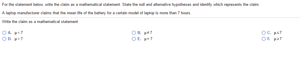Solved For the statement below, write the claim as a | Chegg.com