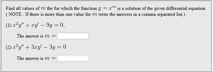 Solved Find all values of m the for which the function y = | Chegg.com