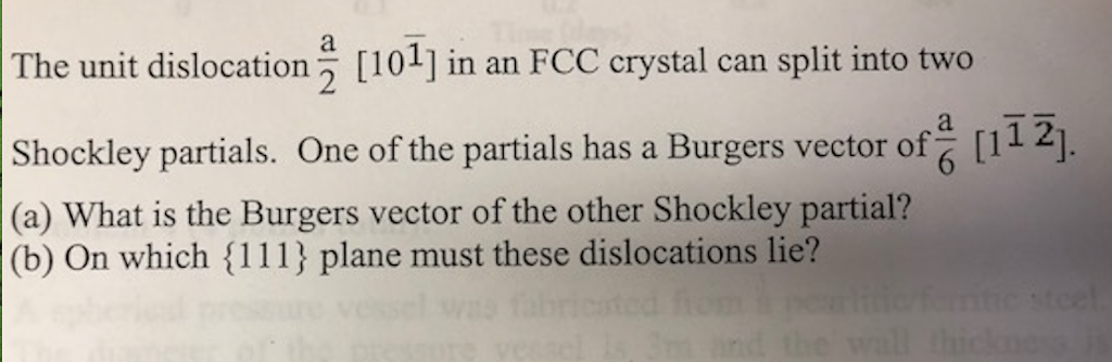 Solved The unit dislocation a/2 [1 0 -1] in an FCC crystal | Chegg.com