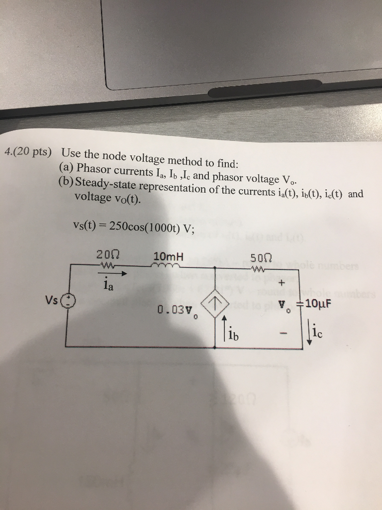 Solved 4.(20 pts) Use the node voltage method to find: (a) | Chegg.com
