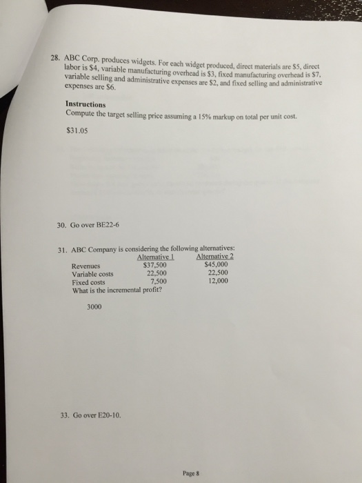 Solved ABC Corp. produces widgets For each widget produced, | Chegg.com