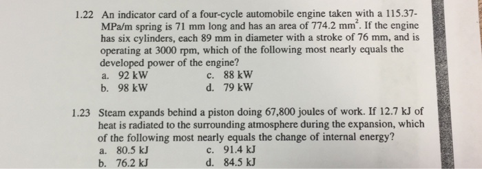 Solved An indicator card of a four-cycle automobile engine | Chegg.com