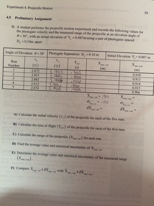 Solved A student performs the projectile motion experiment | Chegg.com