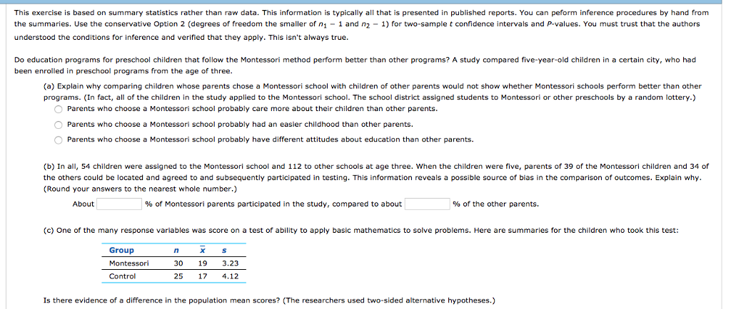 Solved This exercise is based on summary statistics rather | Chegg.com
