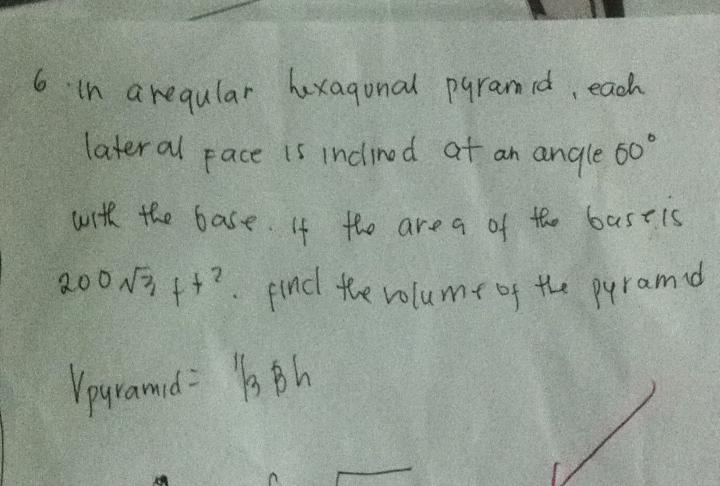 Solved In a regular hexagonal pyramid, each lateral pace is | Chegg.com