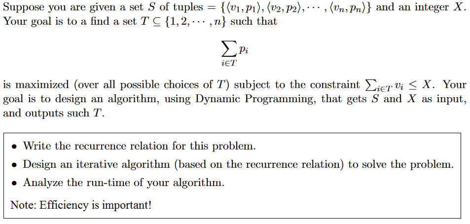 Solved Suppose you axe given a set S of tuples = | Chegg.com