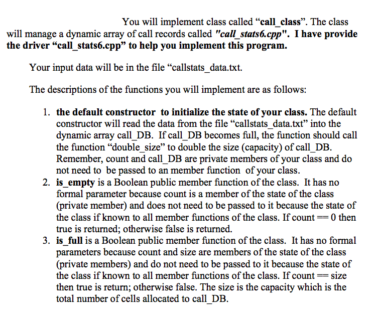 Solved You will implement class called "call class". The | Chegg.com