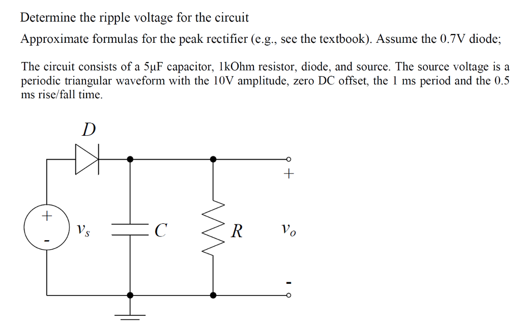 Solved Determine the ripple voltage for the circuit | Chegg.com