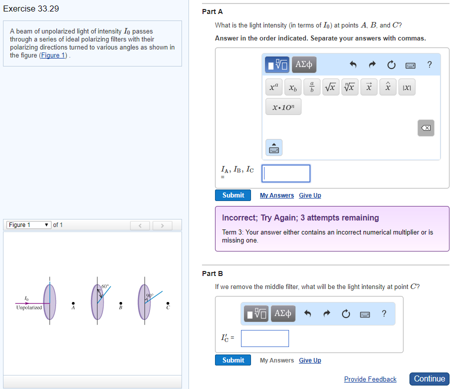 Solved Exercise 33.29 Part A What is the light intensity (in | Chegg.com