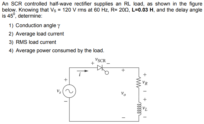 Solved An SCR controlled half-wave rectifier supplies an RL | Chegg.com