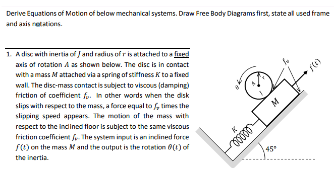 Solved Derive Equations of Motion of below mechanical | Chegg.com