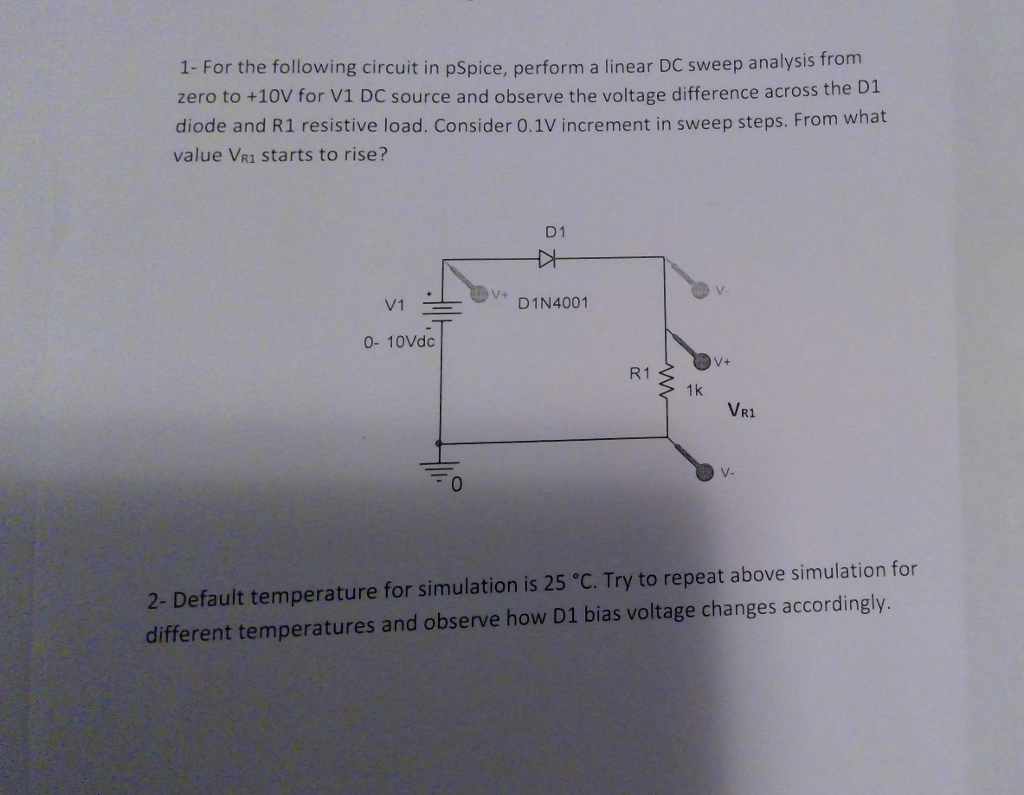 Solved 1-for the following circuit in pSpice, perform a | Chegg.com