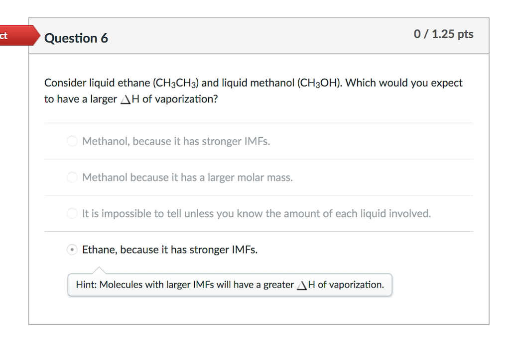 Solved Consider liquid ethane (CH_3CH_3) and liquid methanol | Chegg.com