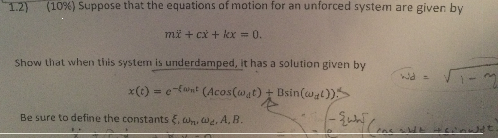 Solved Suppose that the equations of motion for an unforced | Chegg.com