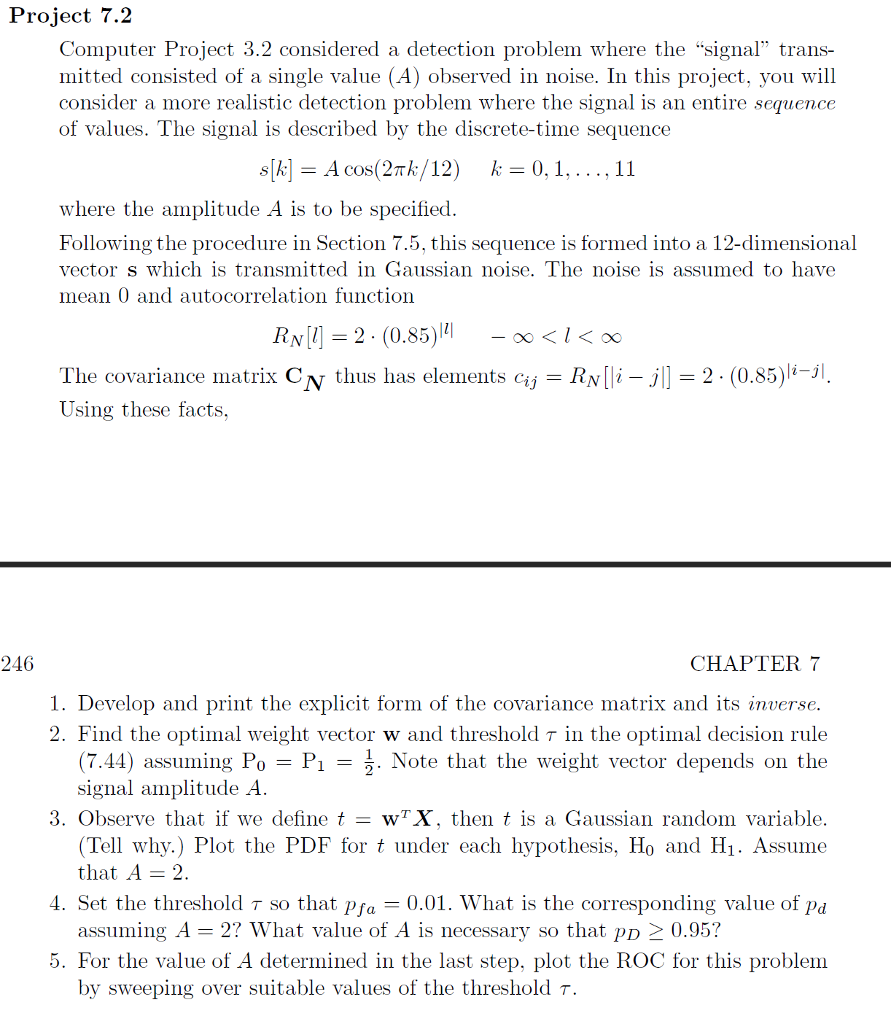 Computer Project 3.2 considered a detection problem | Chegg.com