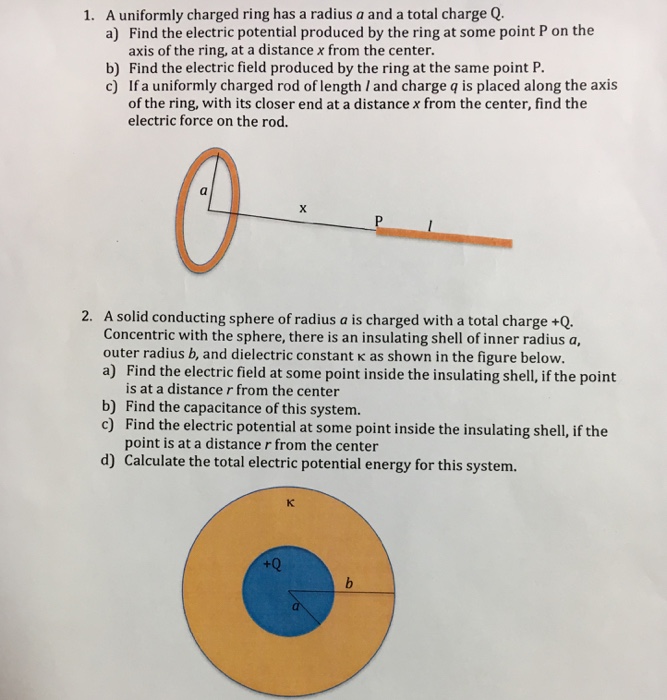Solved A uniformly charged ring has a radius a and a total | Chegg.com