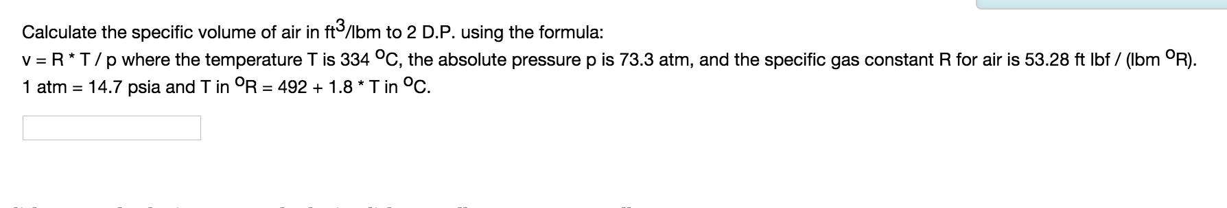 Solved Calculate the specific volume of air in ft^3/lbm to 2 | Chegg.com