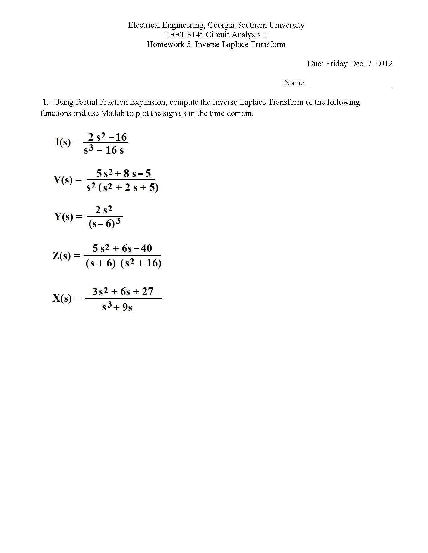 Solved Using Partial Fraction Expansion Compute The Inverse