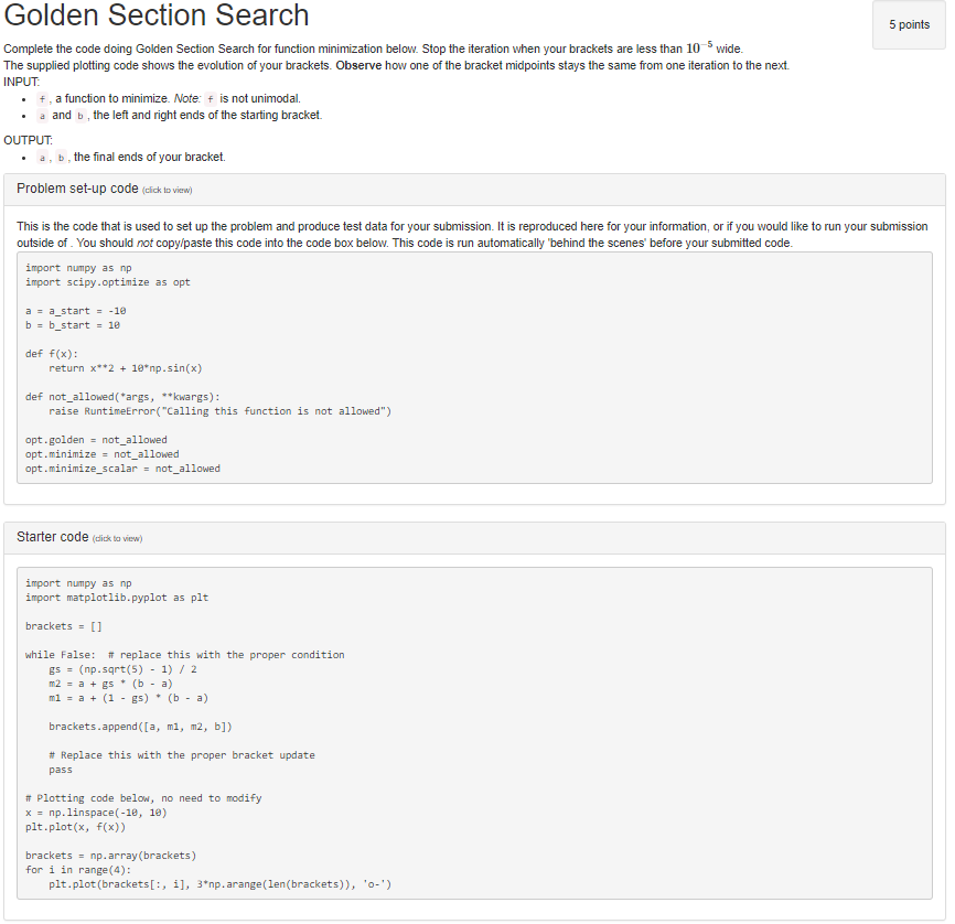 Golden Section Search 5 points Complete the code | Chegg.com