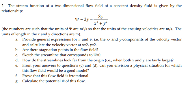 Solved 2. The stream function of a two-dimensional flow | Chegg.com