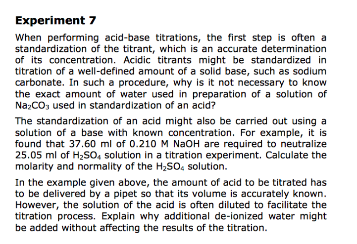 Solved Experiment 7 When performing acid-base titrations, | Chegg.com