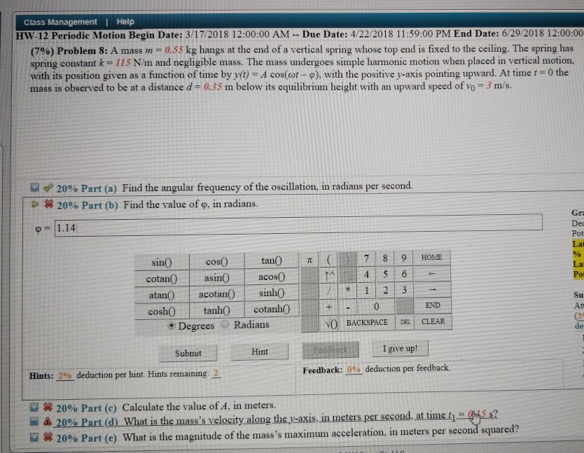 Solved Class Management | Help HW-12 Periodic Motion Begin | Chegg.com