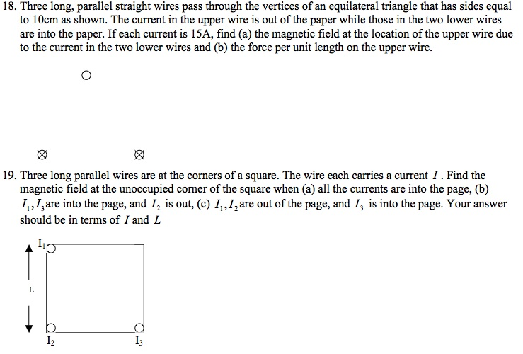 Solved Three long, parallel straight wires pass through the | Chegg.com
