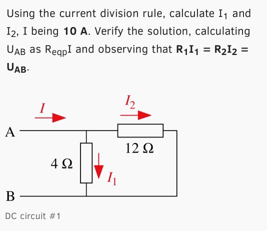 Solved Using the current division rule, calculate I1 and I2, | Chegg.com