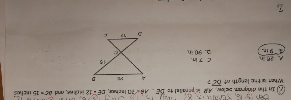 Solved 7) In the diagram below, AB is parallel to DE. AB 20 | Chegg.com