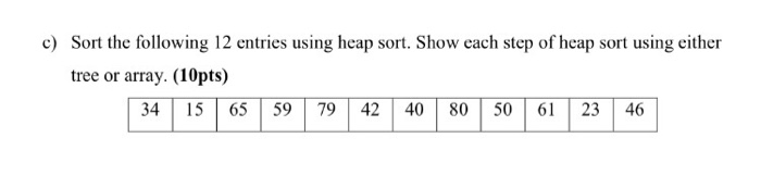 Solved Sort the following 12 entries using heap sort. Show | Chegg.com