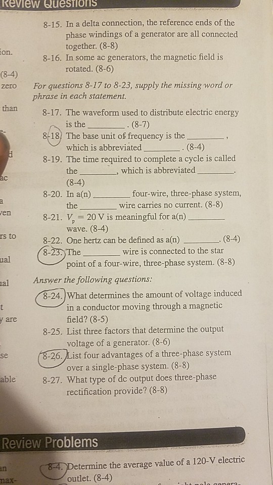 Solved Review Questions 8-15. In a delta connection, the | Chegg.com