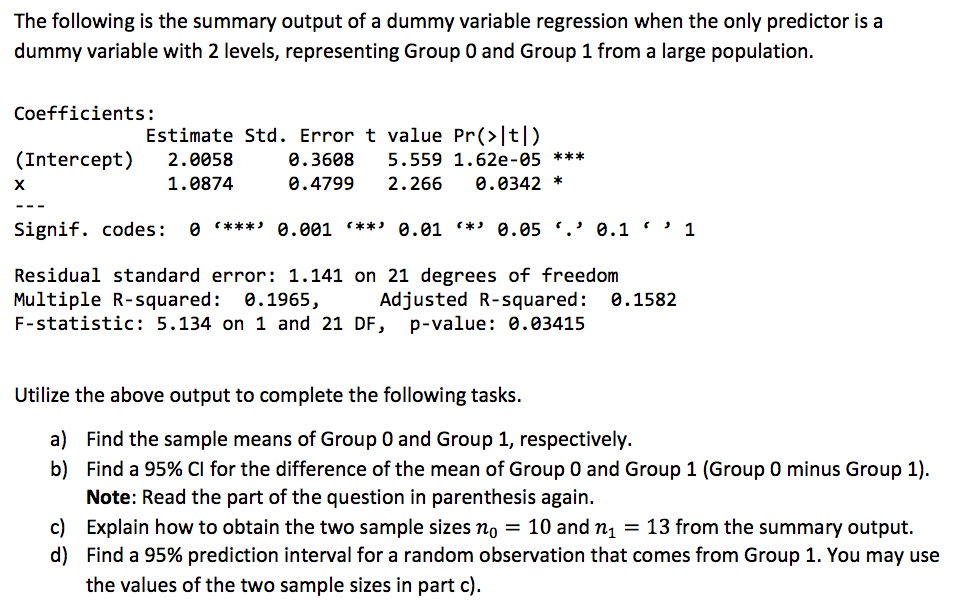 The following is the summary output of a dummy | Chegg.com