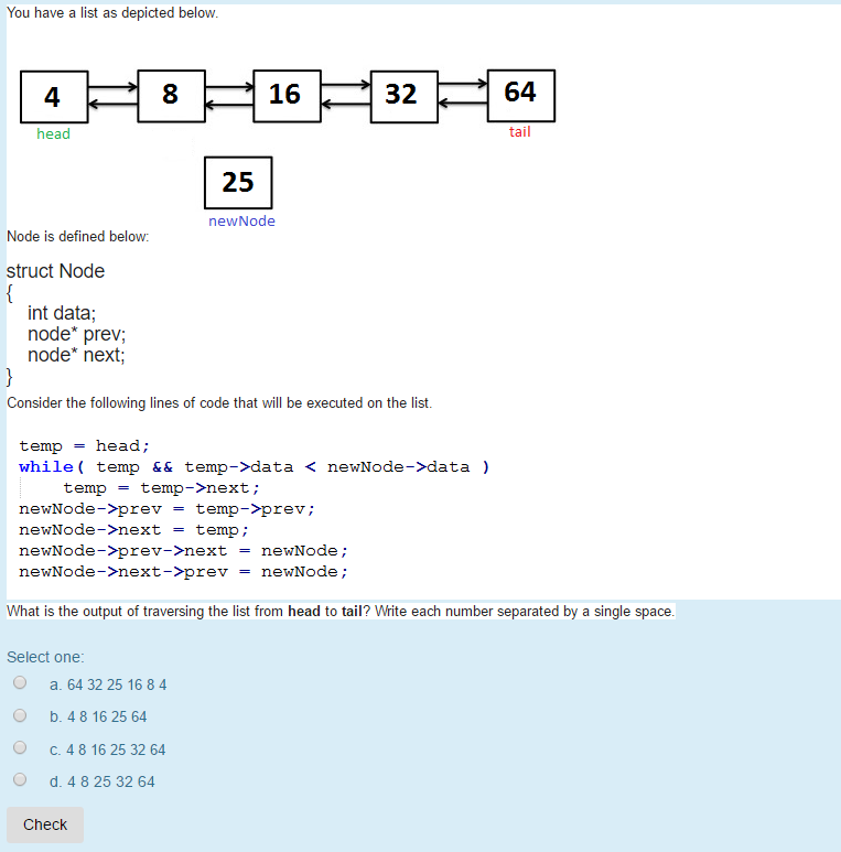 Solved You have a list as depicted below. 4 8 16 32 64 head | Chegg.com
