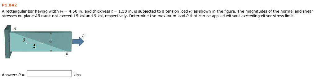 Solved P1.042 A rectangular bar having width w = 4.50 in, | Chegg.com