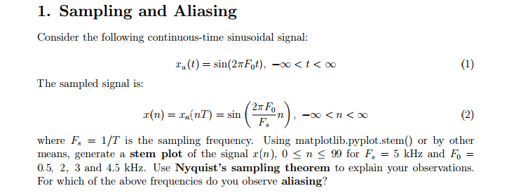 Solved Sampling and Aliasing Consider the following | Chegg.com